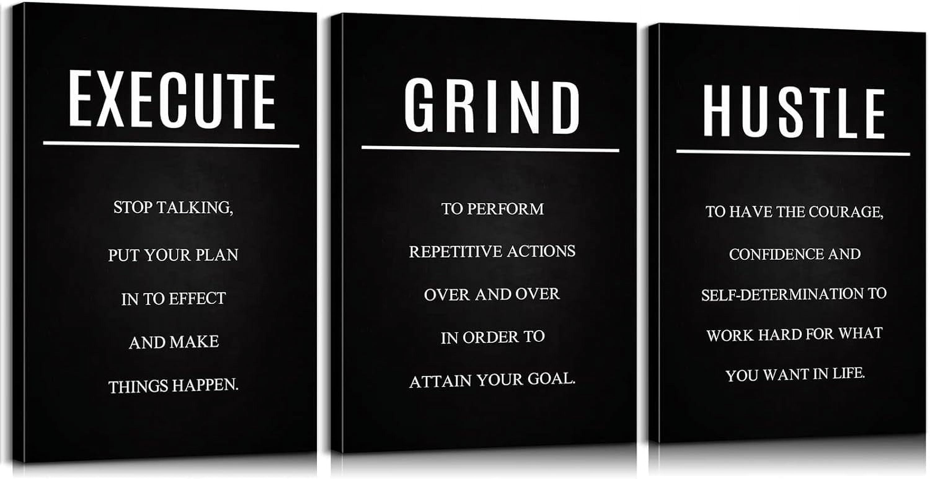 3 Pieces Hustle Grind Execute Posters Motivation Wall Art Office Motivational Wall Decor ...