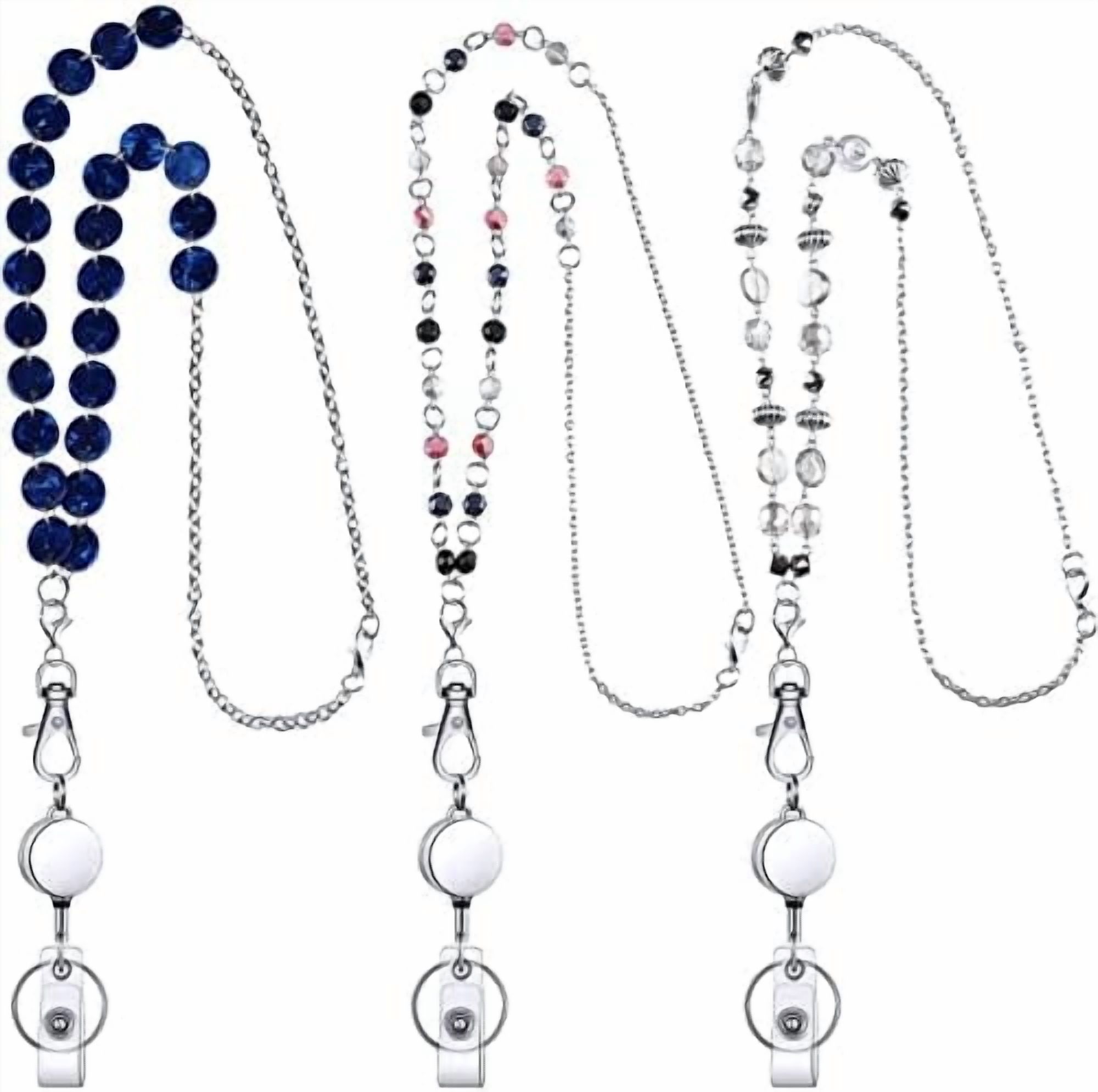 3 Pieces ID Badge Lanyard Necklace with ID Holder Clip Stainless Steel ...