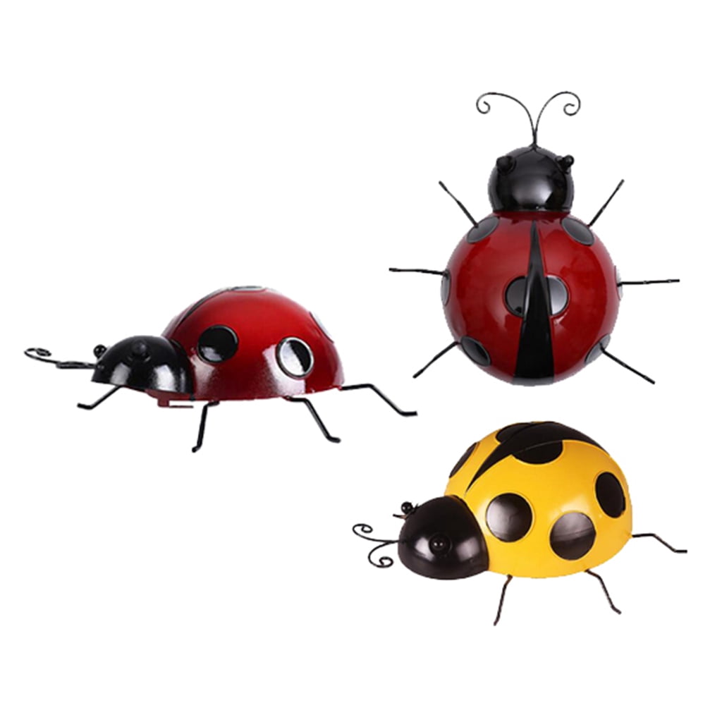 3 Pieces Iron Ladybug Fence Art Decorations Ornament Outdoor Decor ...