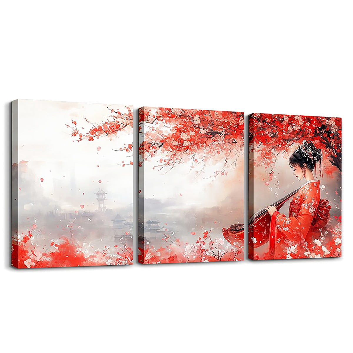 3 Pieces Japanese Geisha Framed Wall Art Vintage Japan Decor Landscape ...