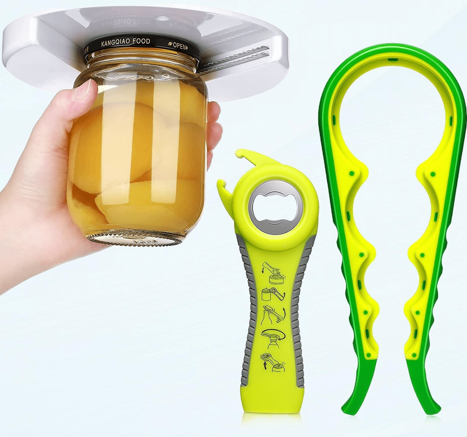 3 Pieces Jar Opener Under Cabinet for Weak Hands 5 in 1 Multi Function Can Opener Set Bottle ...