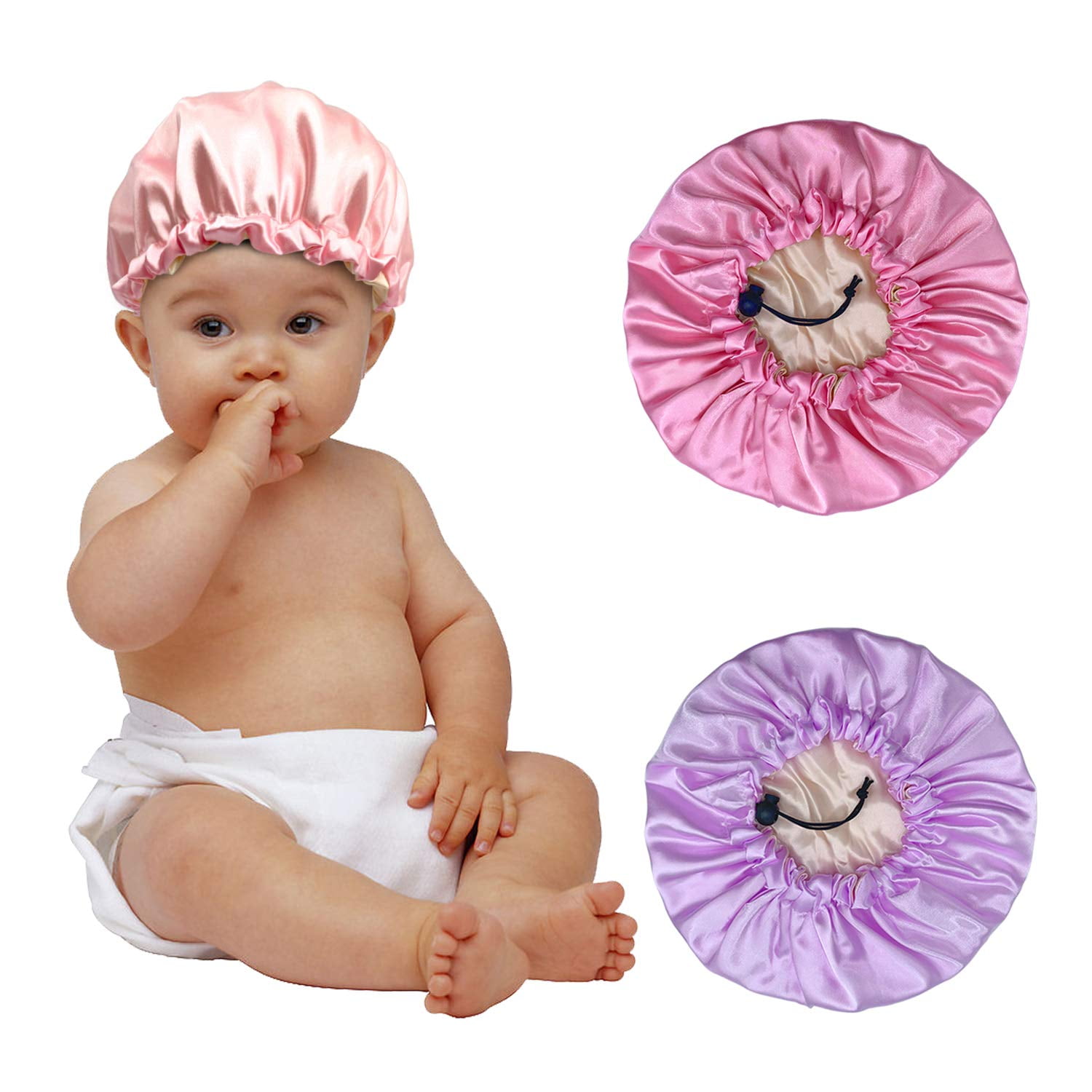 3 Pieces Kids Satin Bonnet Night Sleep Caps, Adjustable Sleeping Hat ...