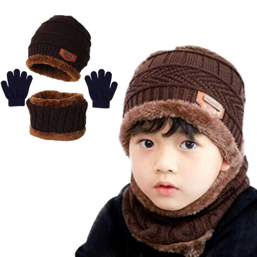 3 Pieces Kids Toddler Boys Girls Winter Hat Winter Scarf Winter Gloves ...