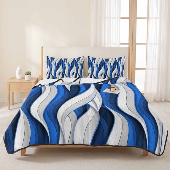 3 Pieces King Quilt Set,Abstracts Twists Lines Soft Bedding Sets with 1 ...