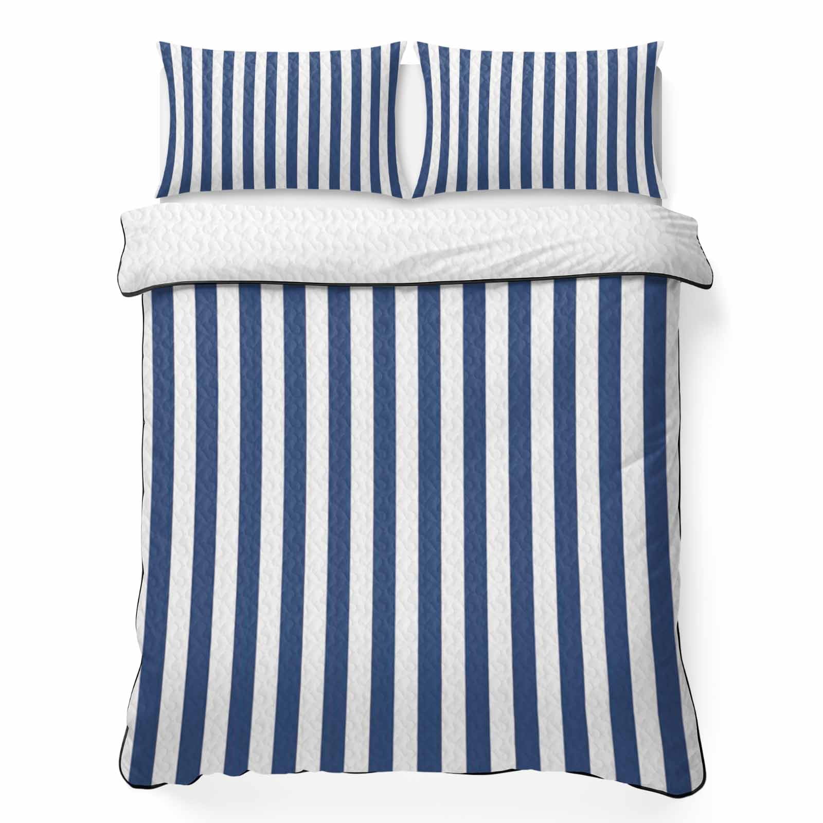 3 Pieces King Quilt Set,Blue White Vertical Stripes Soft Bedding Sets ...
