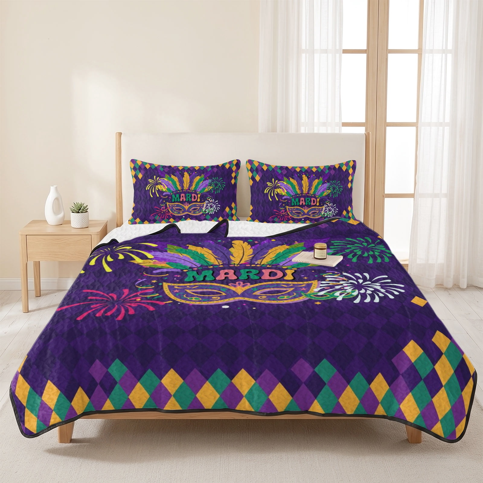 3 Pieces King Quilt Set,Carnival Ethnic Tribal Feather Soft Bedding ...