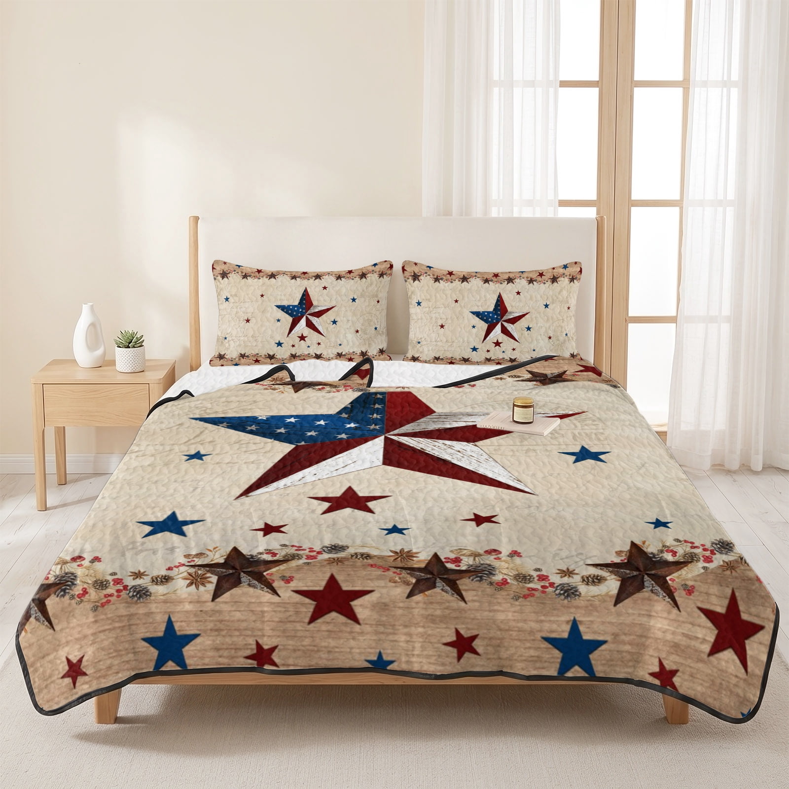 3 Pieces King Quilt Set,Independence Day U.S. Flag Stars Soft Bedding ...