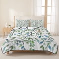 3 Pieces King Quilt Set,Spring Blue Green Leaves on White Soft Bedding ...