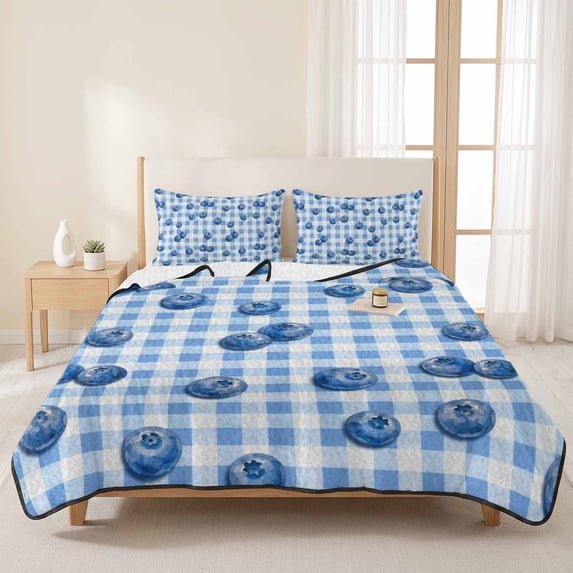 3 Pieces King Quilt Set,Summer Fruit Blueberries Pattern Soft Bedding ...