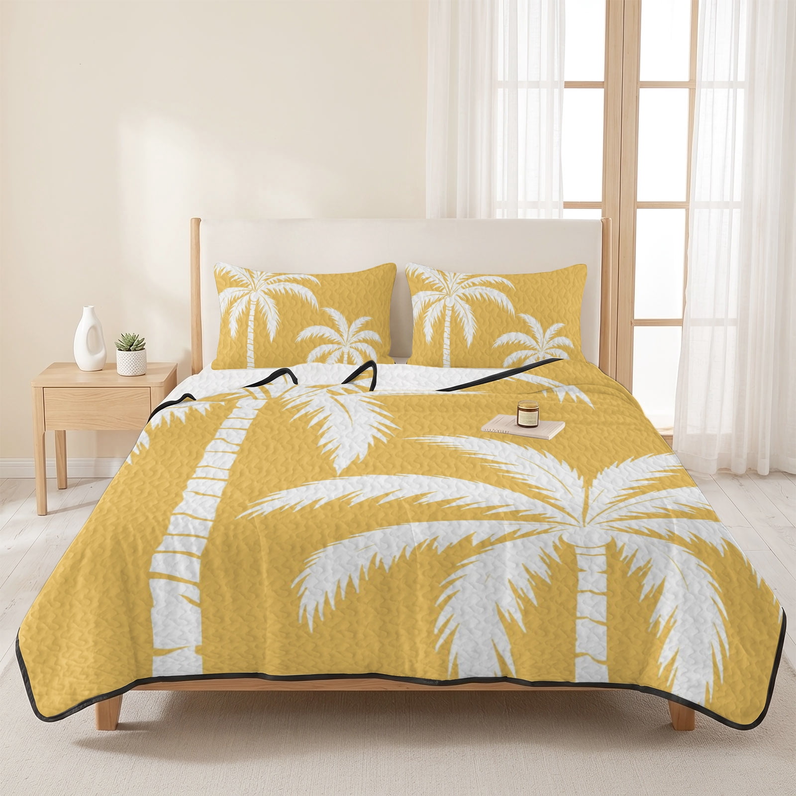 3 Pieces King Quilt Set,Summer Tropical Palm Tree Soft Bedding Sets ...