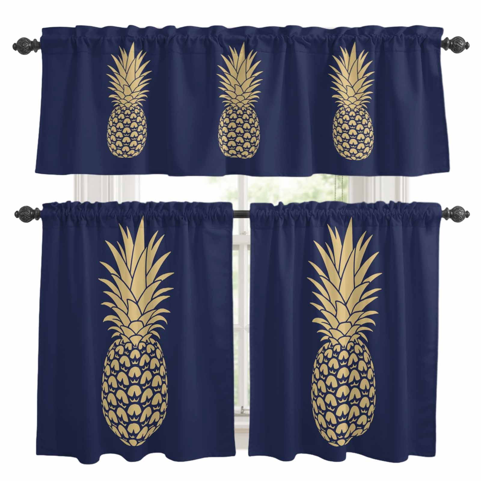 3 Pieces Kitchen Curtain Valance And Tiers Set Pineapple Kitchen