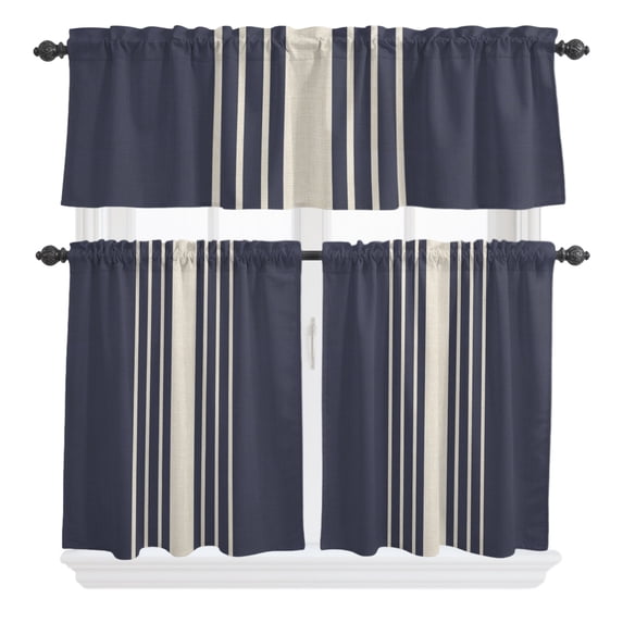 3 Pieces Kitchen Curtains and Valances Set Tier Curtains Blue Vertical ...