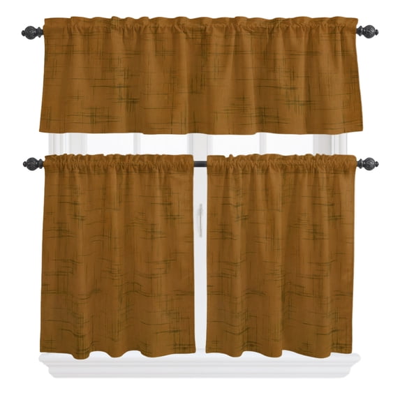 3 Pieces Kitchen Curtains and Valances Set Tier Curtains Brown Textile ...