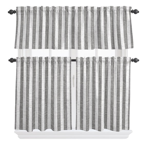 3 Pieces Kitchen Curtains and Valances Set Tier Curtains Grey Stripes ...