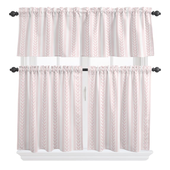 3 Pieces Kitchen Curtains and Valances Set Tier Curtains Pink Leaves ...