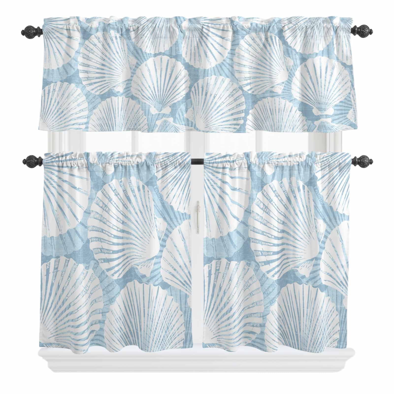 3 Pieces Kitchen Curtains and Valances Set Tier Curtains Sky Blue Sea ...
