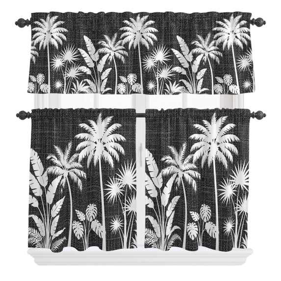 3 Pieces Kitchen Curtains and Valances Set Tier Curtains Tropical Palm ...