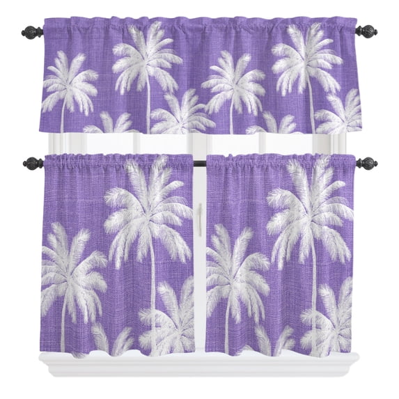 3 Pieces Kitchen Curtains and Valances Set Tier Curtains Tropical Palm ...