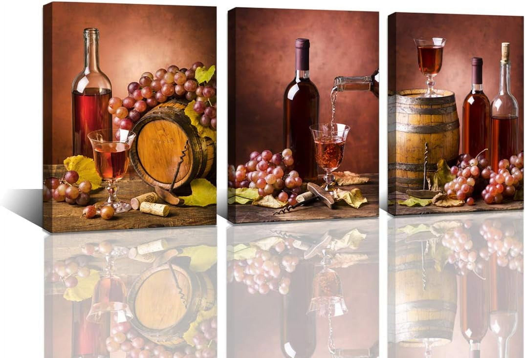 -3 Pieces Kitchen Wall Decor Red Wine Cups HD Modern Framed Wall Art ...