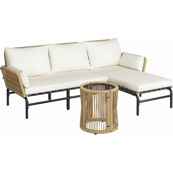 3 Pieces L-Shaped Conversation Sofa Set, Outdoor Patio Furniture Set w ...
