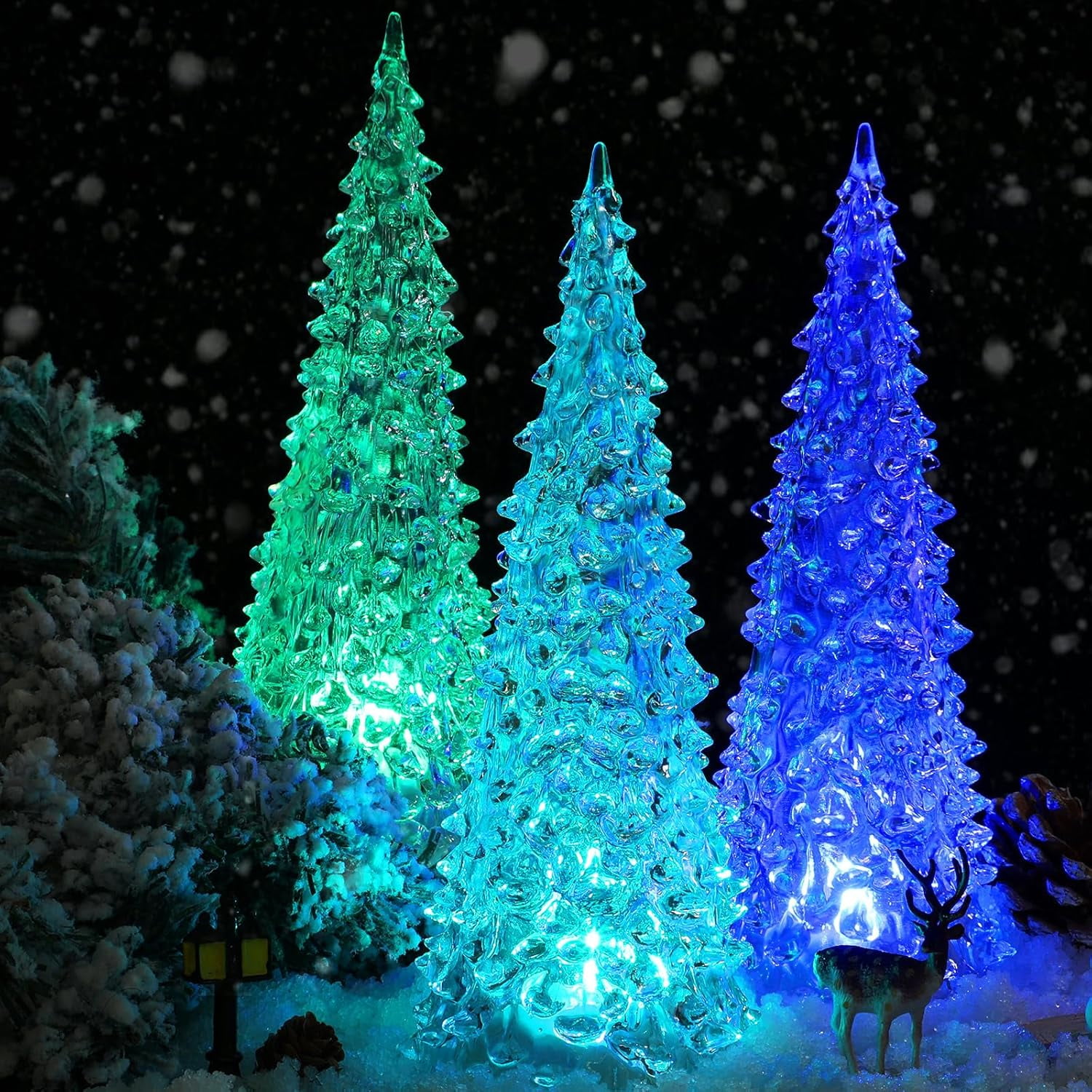 3 Pieces LED Christmas Tree Lights, Mini Acrylic Light Up Tree, Color ...