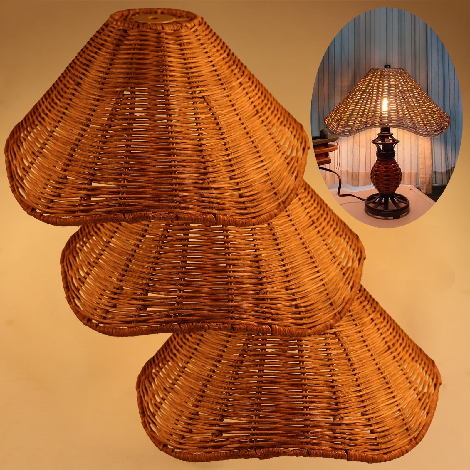 3 Pieces Lamp Shades, rattan Bell Lamp Shades for Table Lamps, Spider ...