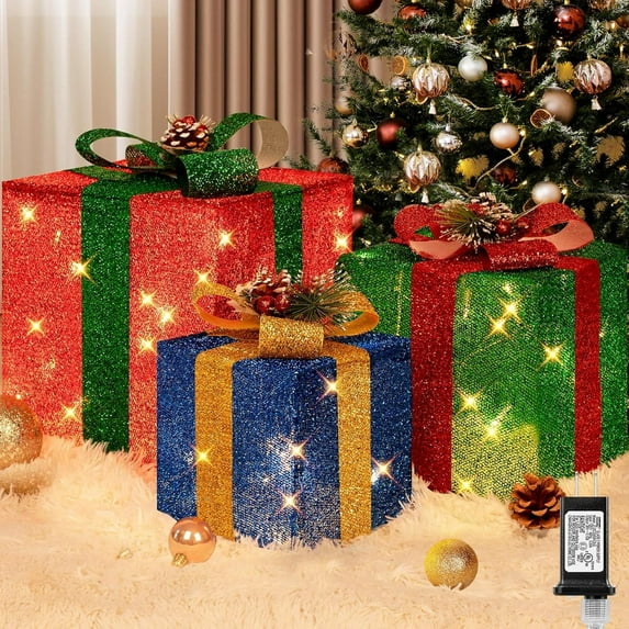 3 Pieces Large Gift Boxes for Christmas Decorations Outdoor 10 8 6 with ...