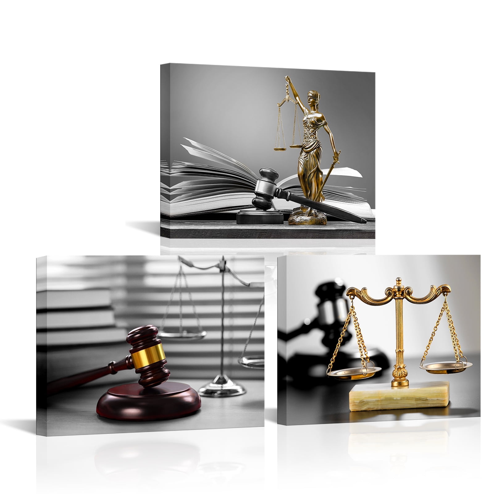 3 Pieces Law and Justice Canvas Wall Art Golden Justice Scale Scales ...