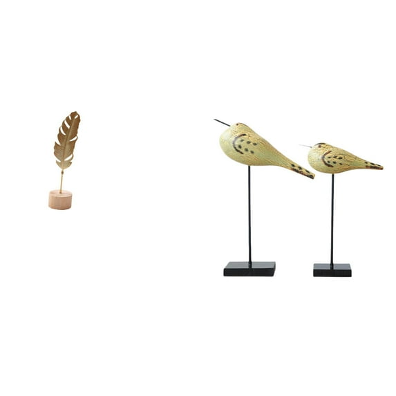 3 Pieces Leaf Sculpture Metal Leaf Statue Wood Bird Statues Creative ...