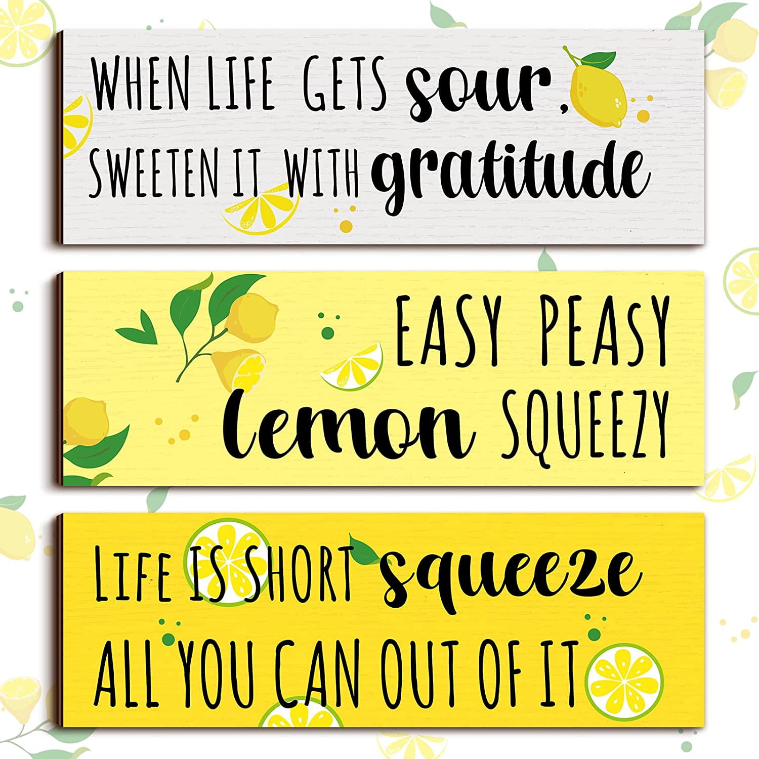 3 Pieces Lemon Wood Sign Lemon Kitchen Decor Inspirational Quote Wall ...