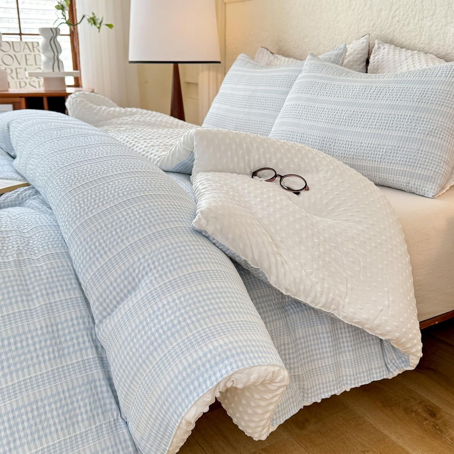 3 Pieces Lightweight Jacquard Seersucker Bedding Sets (1 Soft Fluffy ...