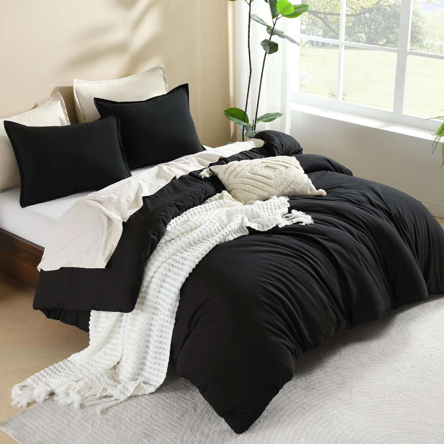 3 Pieces Lightweight Solid Comforter Bedding Comforter Set, All Season ...