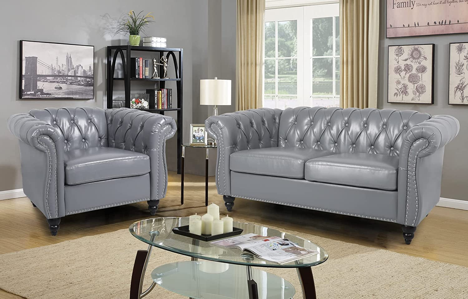 3 Pieces of Living Room Chesterfield Sofa Sets Faux Chesterfield Sofa ...
