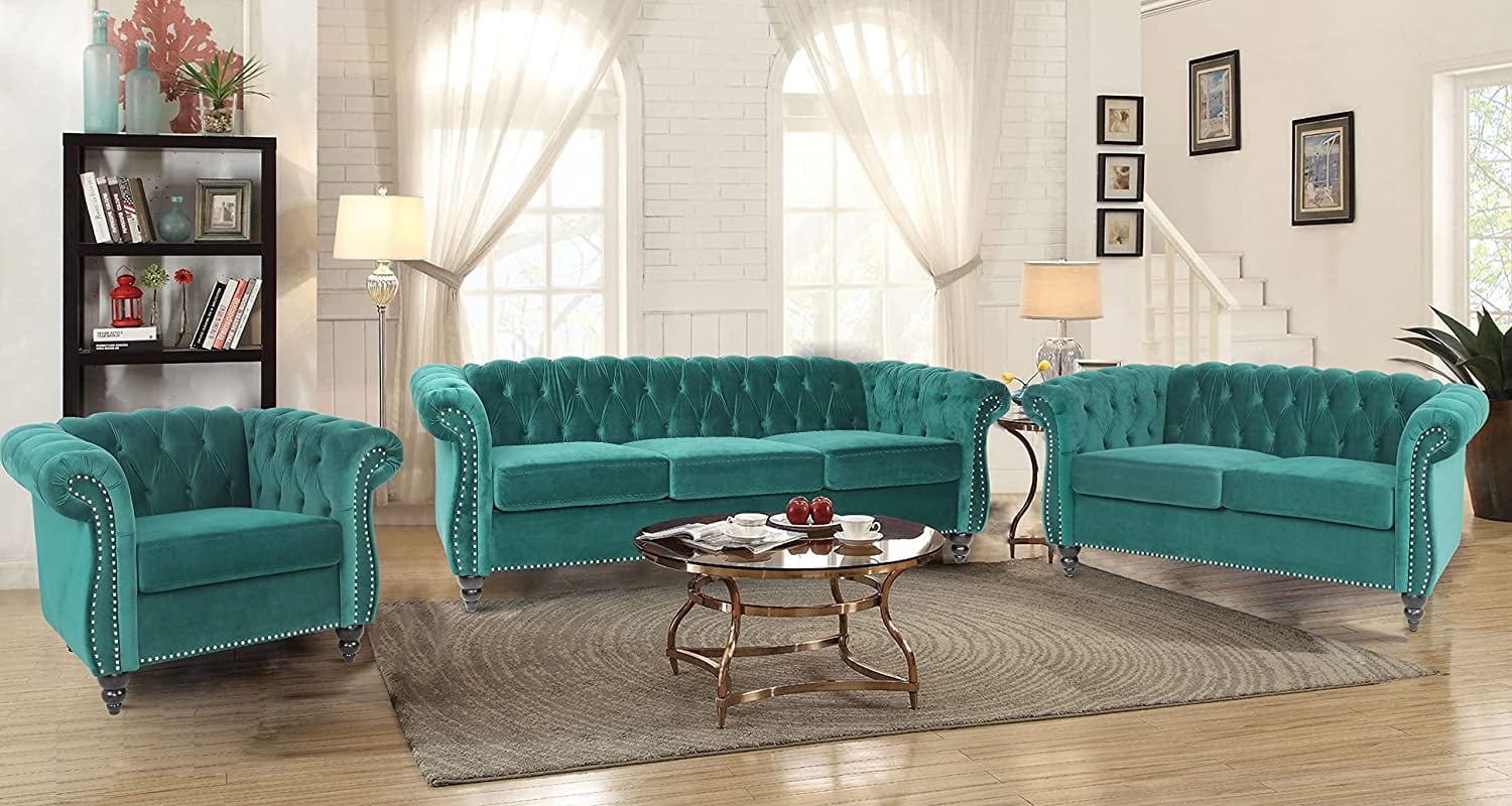 3 Pieces of Living Room Chesterfield Sofa Sets Faux Chesterfield Sofa ...