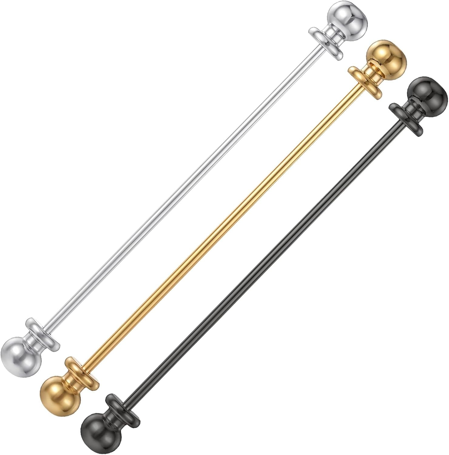 3 Pieces Men's Brass Ball Collar Bar Pins, Clasp Lapel Stick Brooch ...