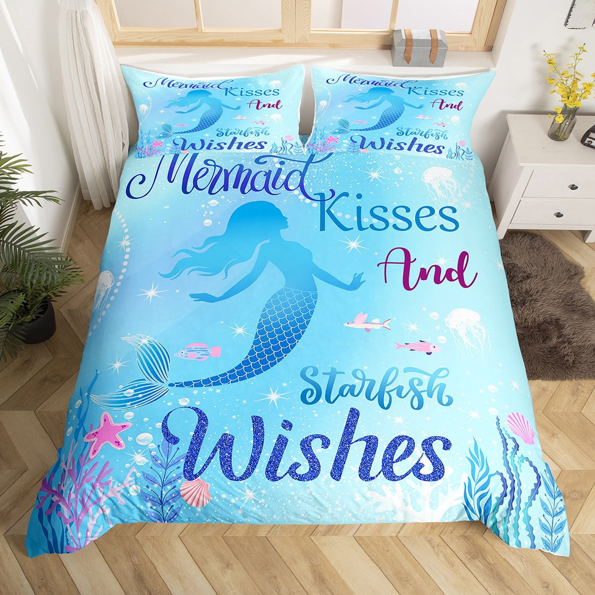 3 Pieces Mermaid Tail Duvet Cover For Little Girls, Kawaii Decor ...