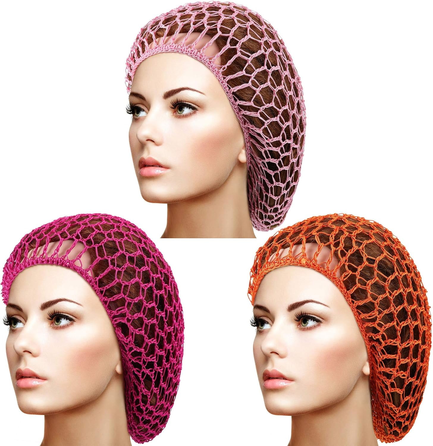 3 Pieces Mesh Hair Net Rayon Crochet Hair Nets Knit Snood Hat Crocheted ...