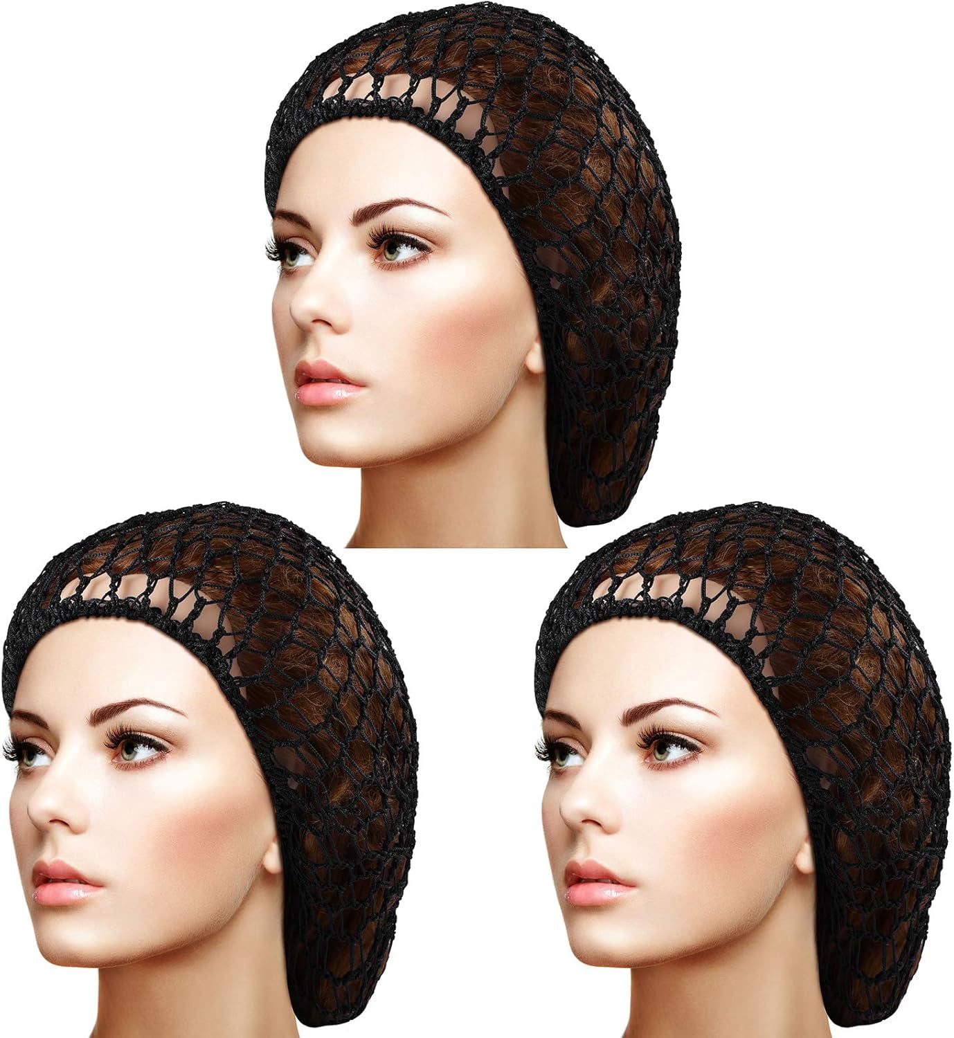 3 Pieces Mesh Hair Net Rayon Crochet Hair Nets Knit Snood Hat Crocheted ...