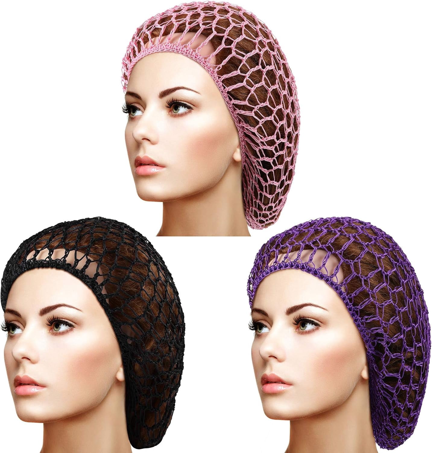3 Pieces Mesh Hair Net Rayon Crochet Hair Nets Knit Snood Hat Crocheted ...