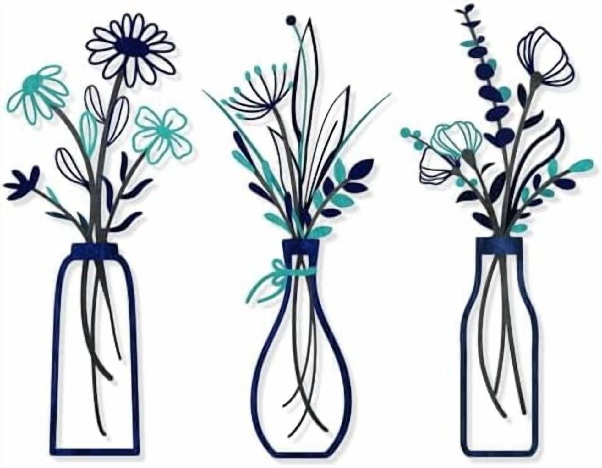 3 Pieces Metal Flowers Wall Arts - Rustic Farmhouse Style Décor Metal ...