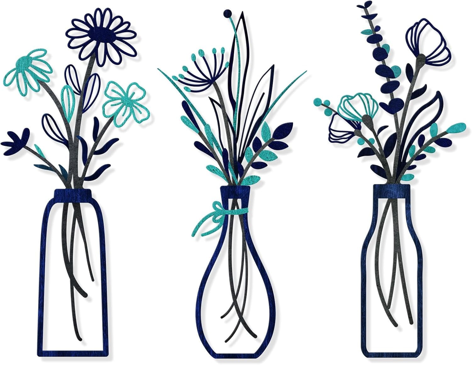 3 Pieces Metal Flowers Wall Arts - Rustic Farmhouse Style Décor Metal ...