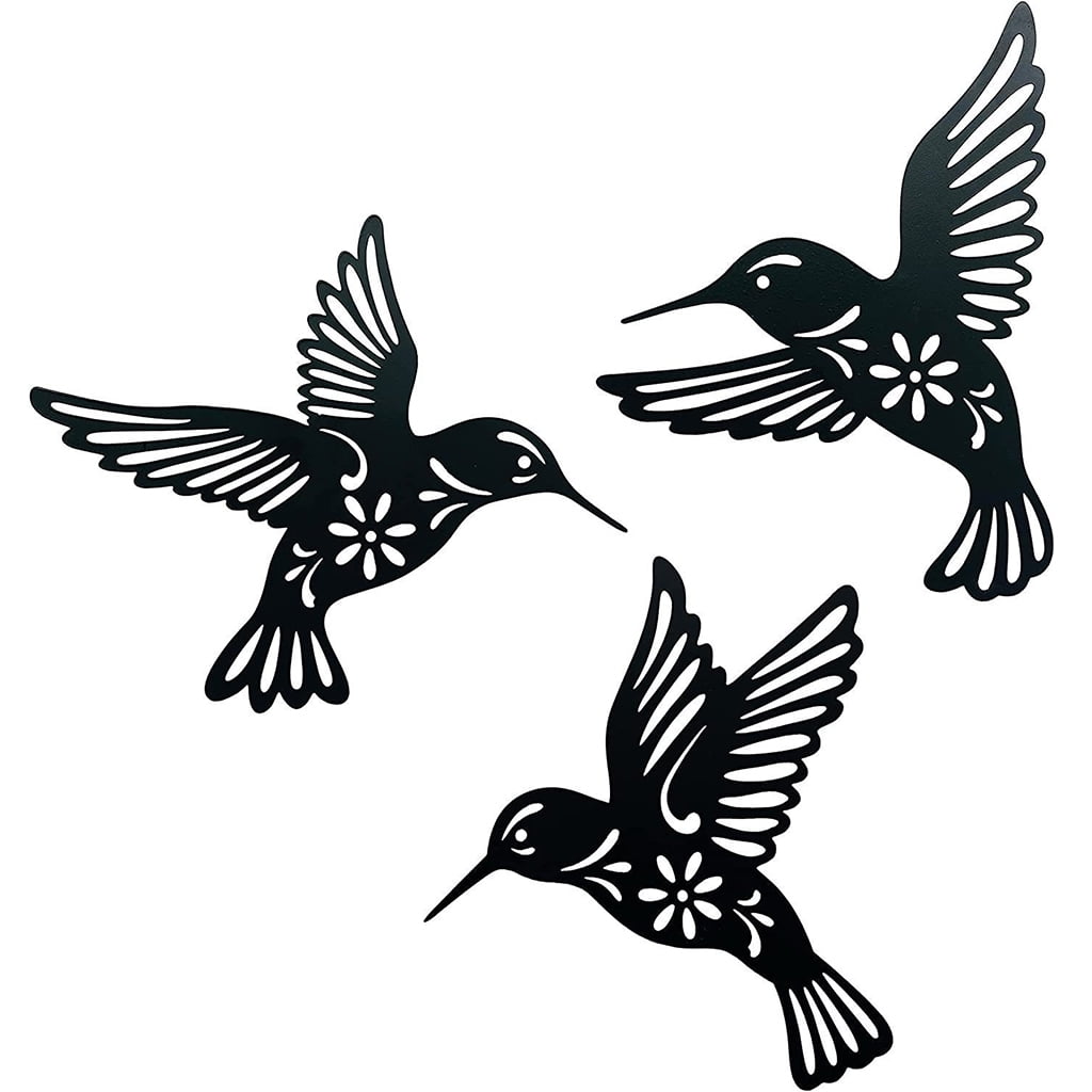 3 Pieces Metal Hummingbird Wall Art Decoration Hollow Out Iron Black ...
