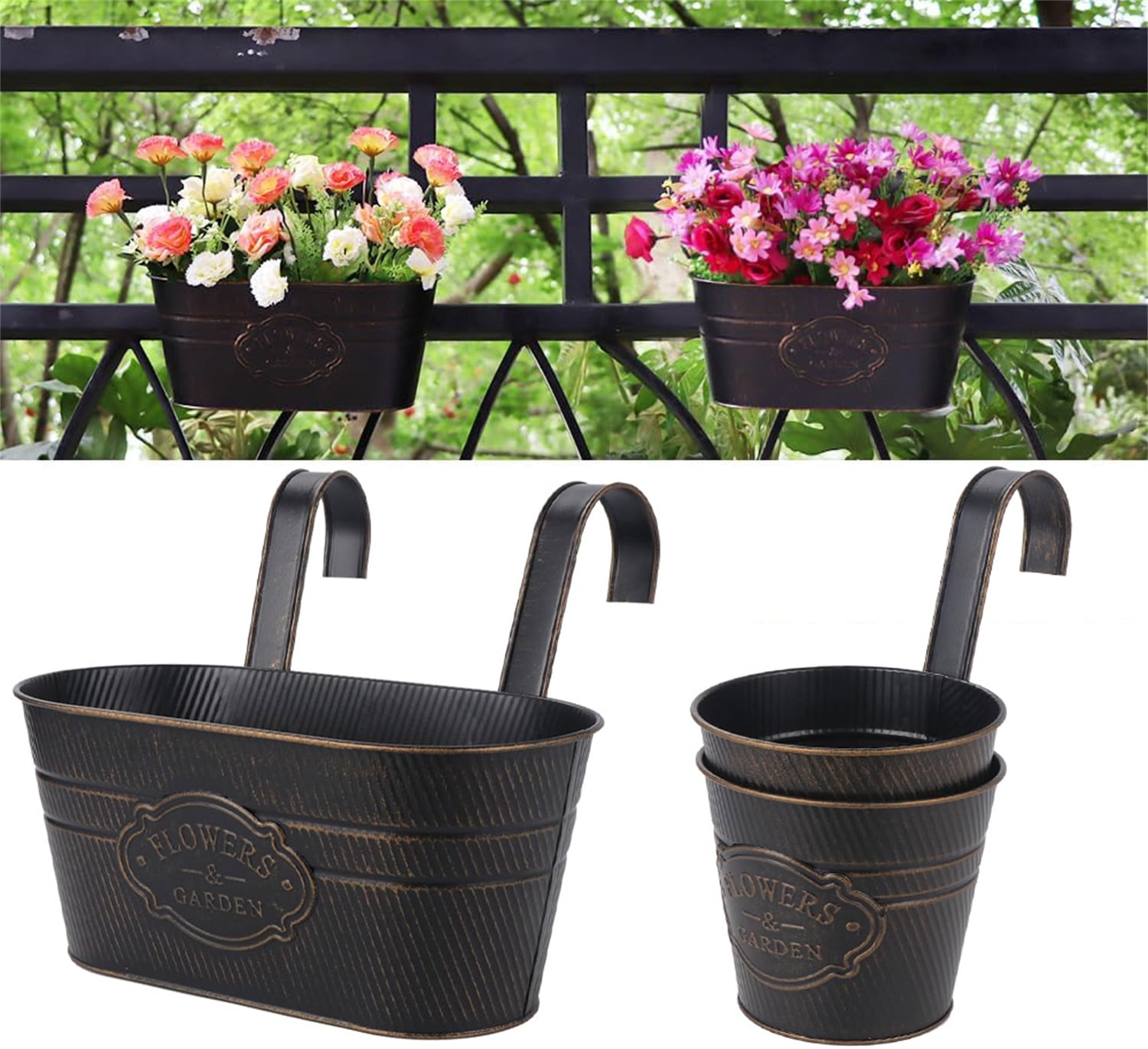 3 Pieces Metal Iron Hanging Flower Pot,Bexikou Hanging Flower Buckets ...