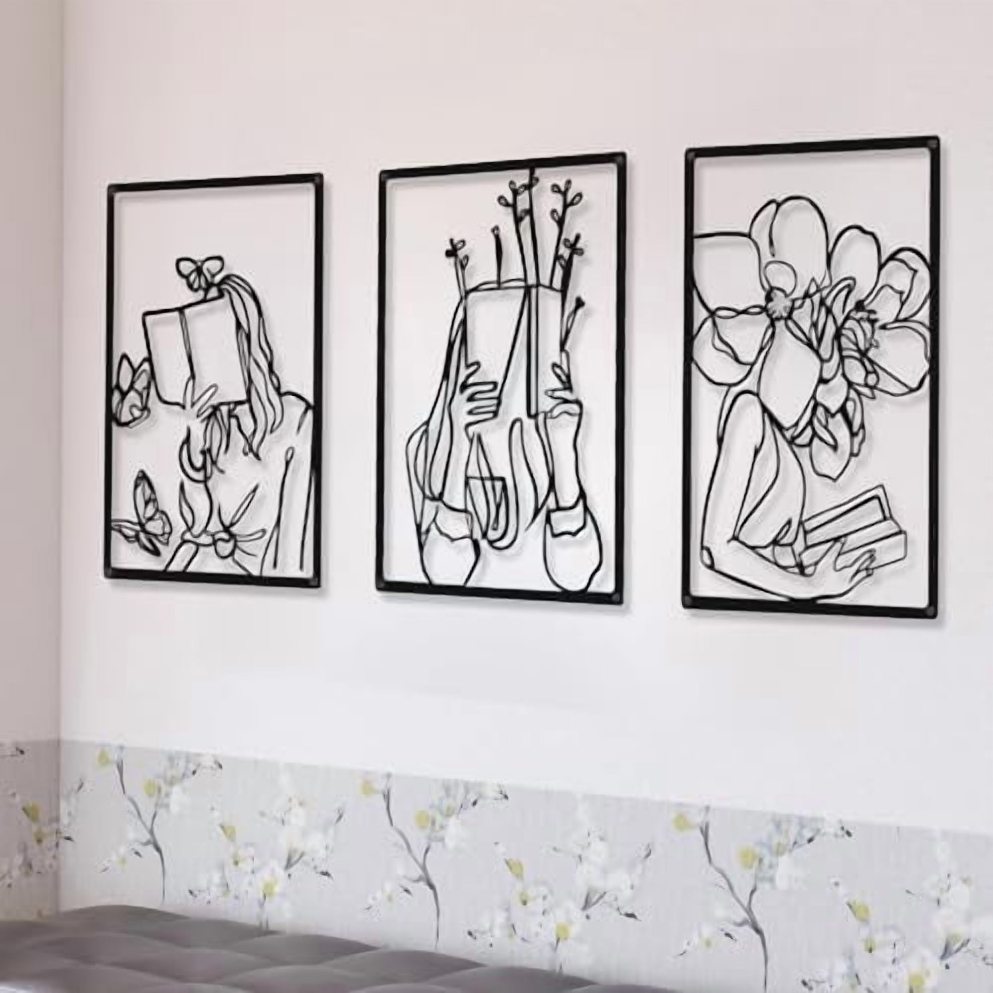 3 Pieces Metal Minimalist Abstract Woman Wall Art Line Drawing Wall Art ...