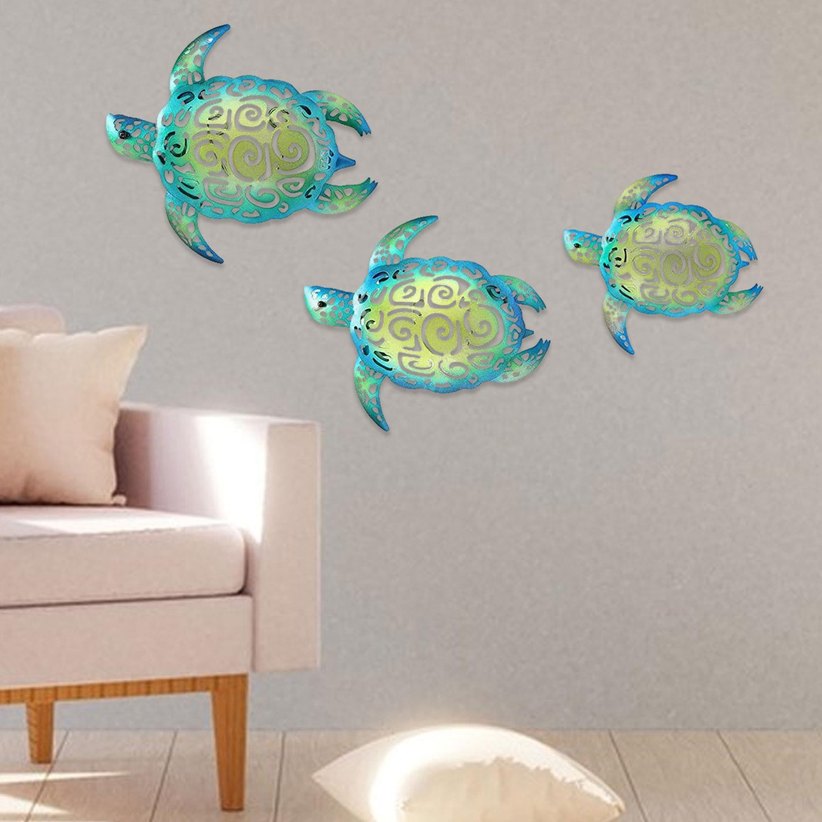 3 Pieces Metal Sea Turtle Wall Art Wall Art Plaque Sculpture Wall ...