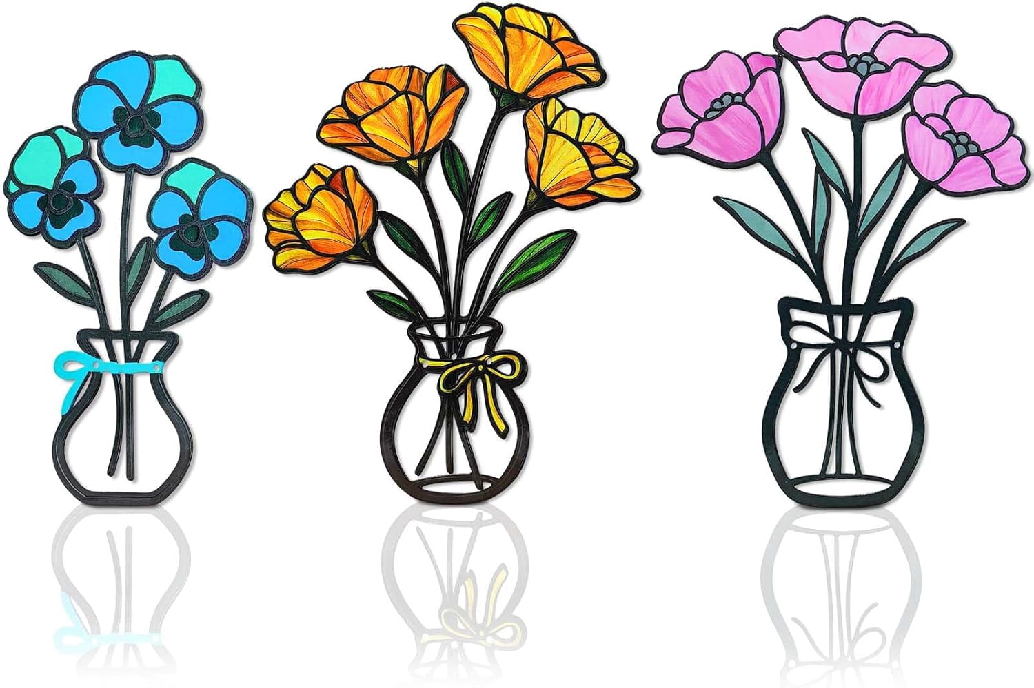 3 Pieces Metal Vase Flowers Wall Arts Decor, Rustic Farmhouse Style ...