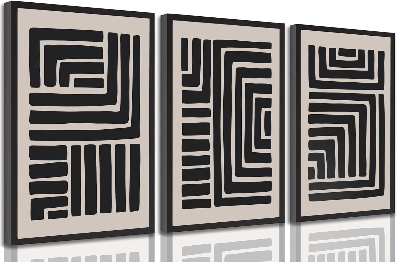 3 Pieces Minimalism Abstract Boho Lines Canvas Wall Art Modern Black ...