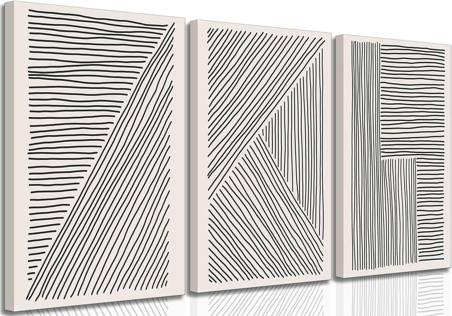 3 Pieces Minimalism Abstract Boho Lines Canvas Wall Art Modern Black ...