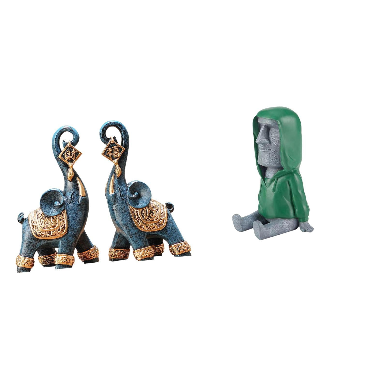 3 Pieces Moai Head Statue Elephant Figurine Collectibles Ornament Resin ...