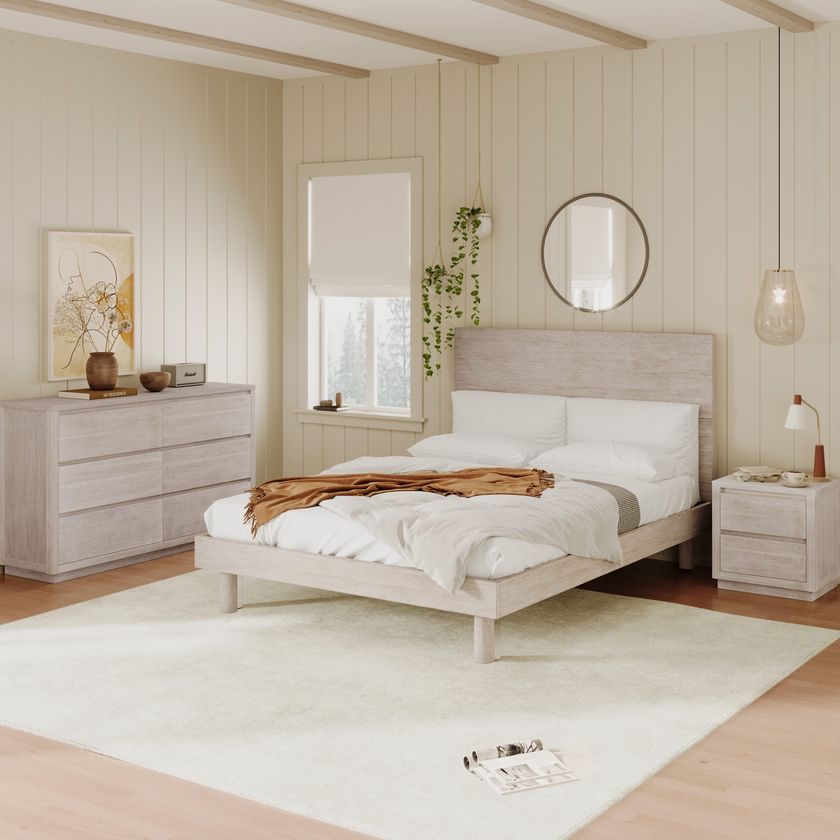 3-Pieces Modern Bedroom Set, Full Bed Frame with Nightstands and 6 ...
